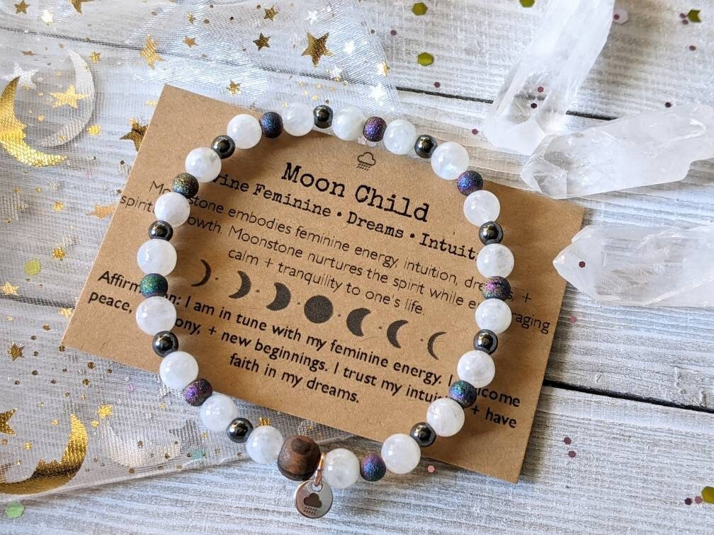 Moon Child Bracelet Moonstone Hematite Dreams | Etsy