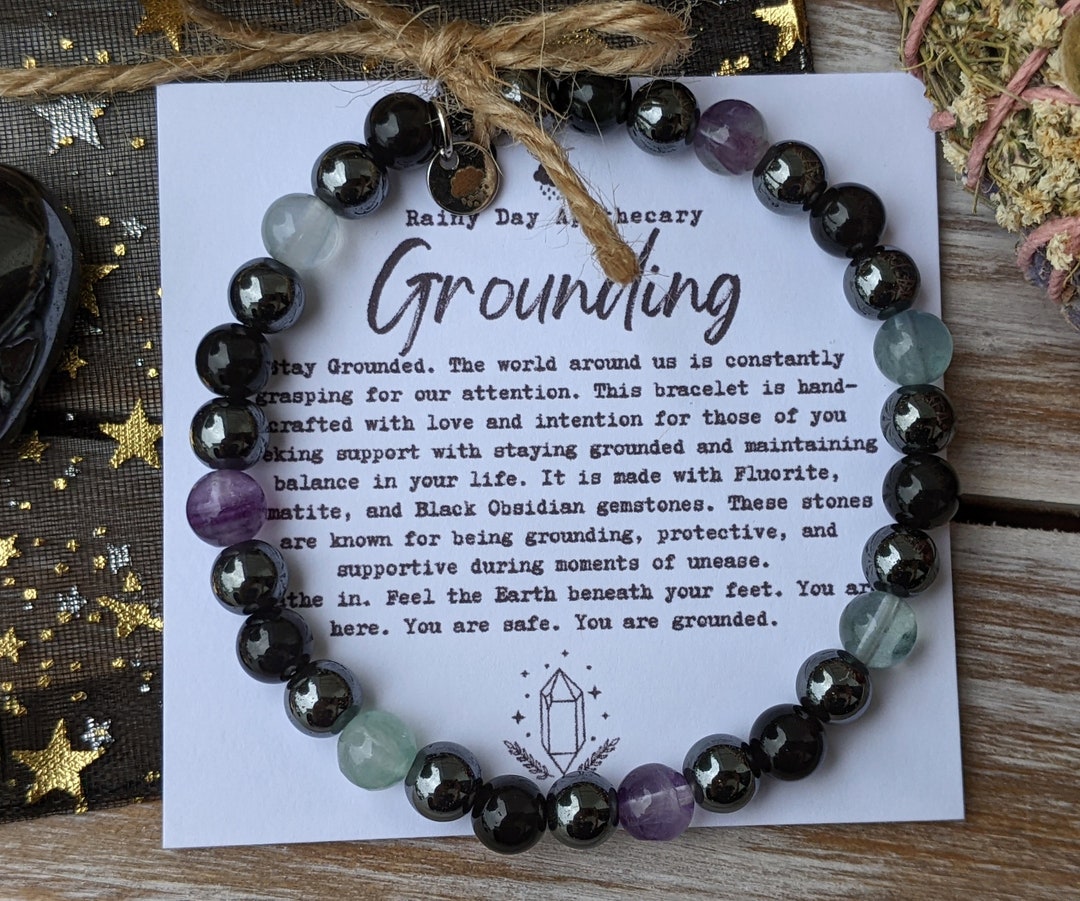 Grounding Bracelet | 6mm Obsidian • Hematite • Fluorite | Gemstone ...