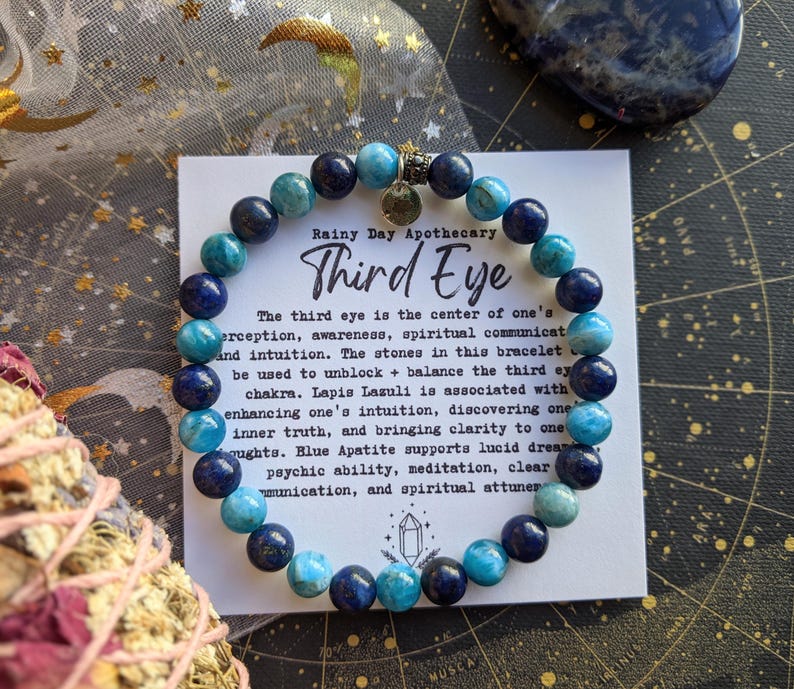 Third Eye Gemstone Bracelet | Lapis Lazuli + Blue Apatite | 6mm Healing ...