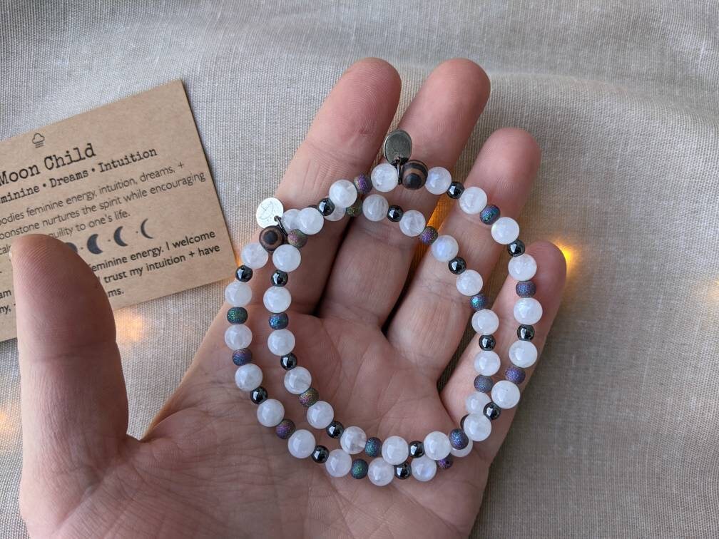 Moon Child Bracelet Moonstone Hematite Dreams | Etsy
