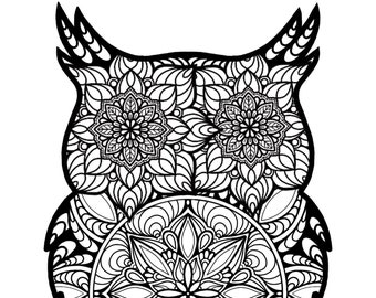 Owl Mandala Adult Coloring Art Pages for Mindfulness Meditation and Art ...