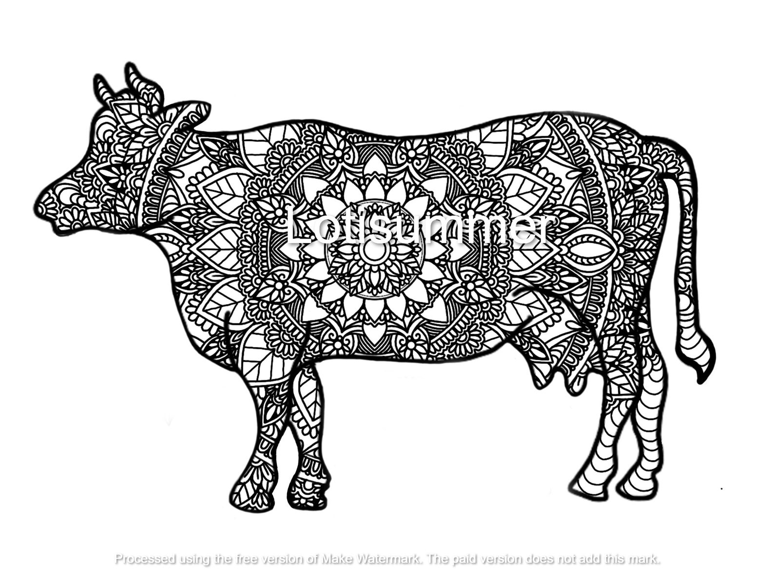 Cow Mandala Intricate Coloring Page for Adults and Children ...