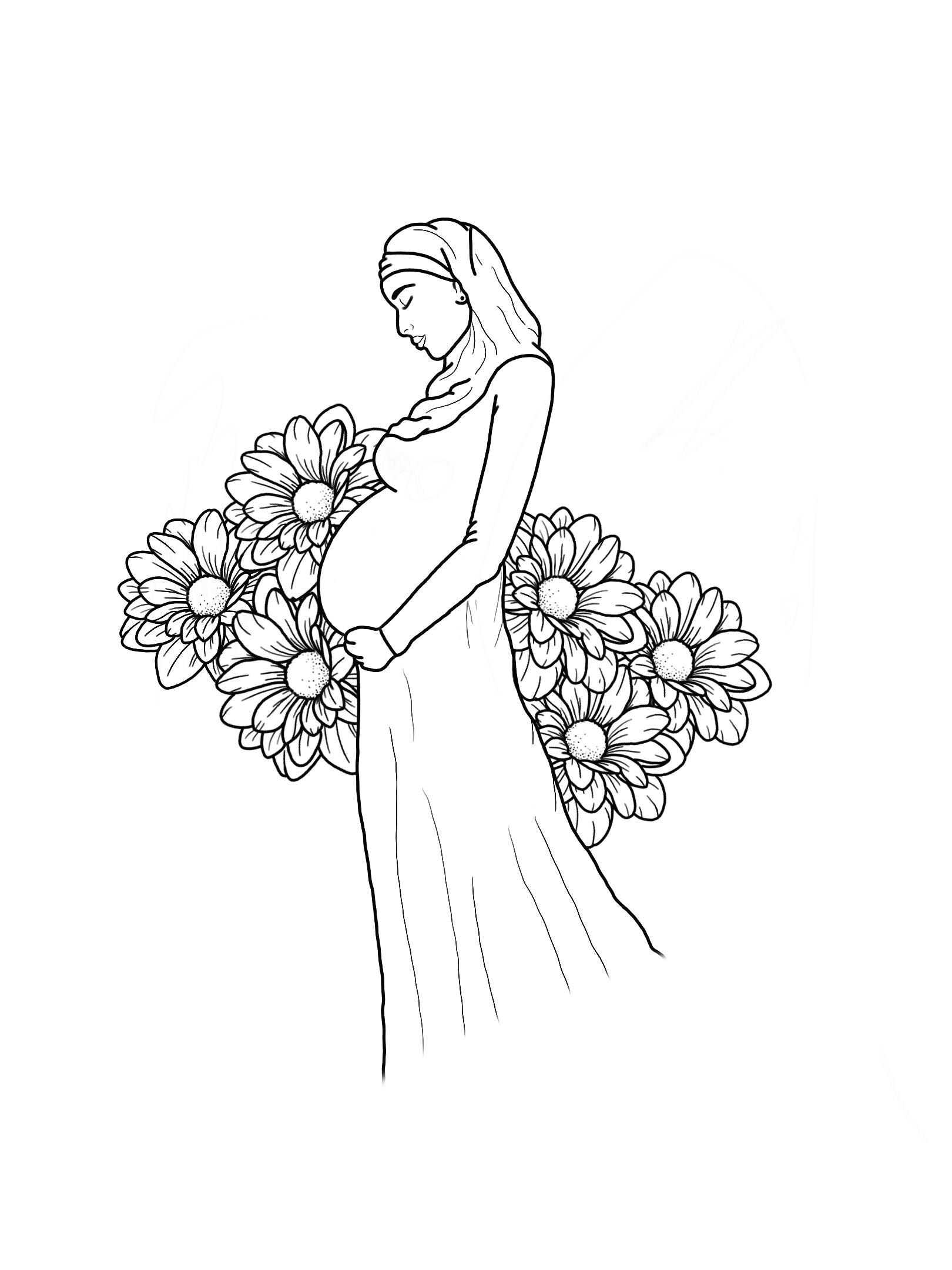 Floral Pregnancy Adult Coloring Meditation and Soothing Coloring Page ...