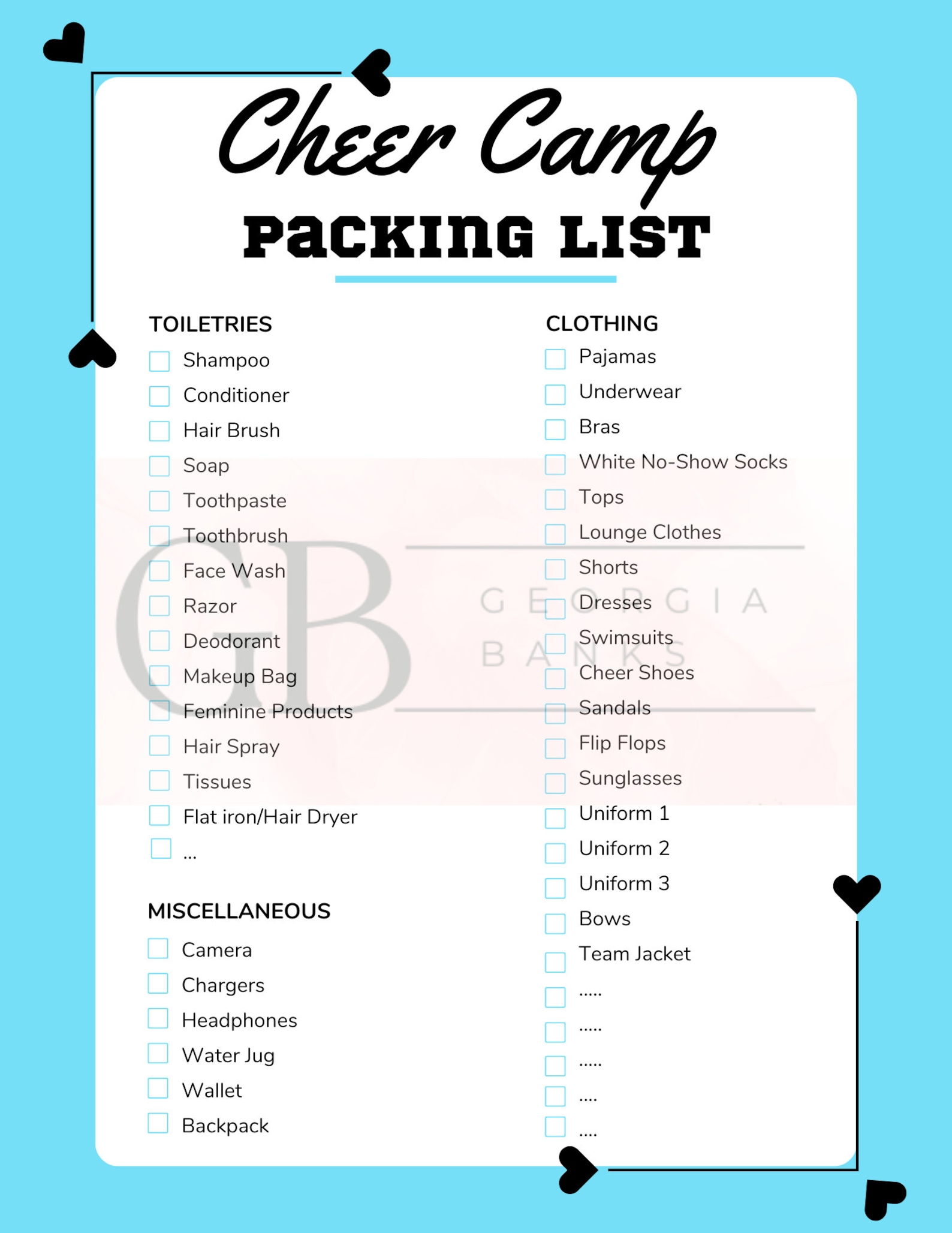 Cheer Camp Checklist, Cheer Moms, Customizable, Digital Download ...