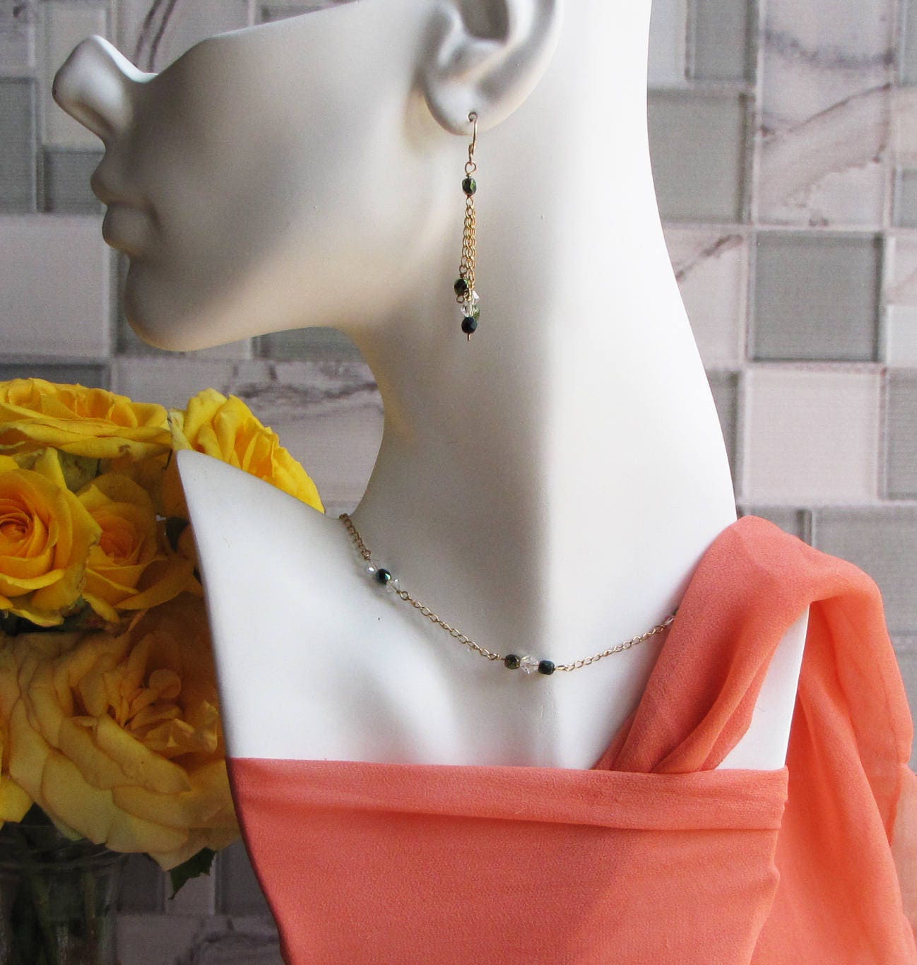Swarovski Crystal Necklace With Matching Drop Earrings Set. - Etsy