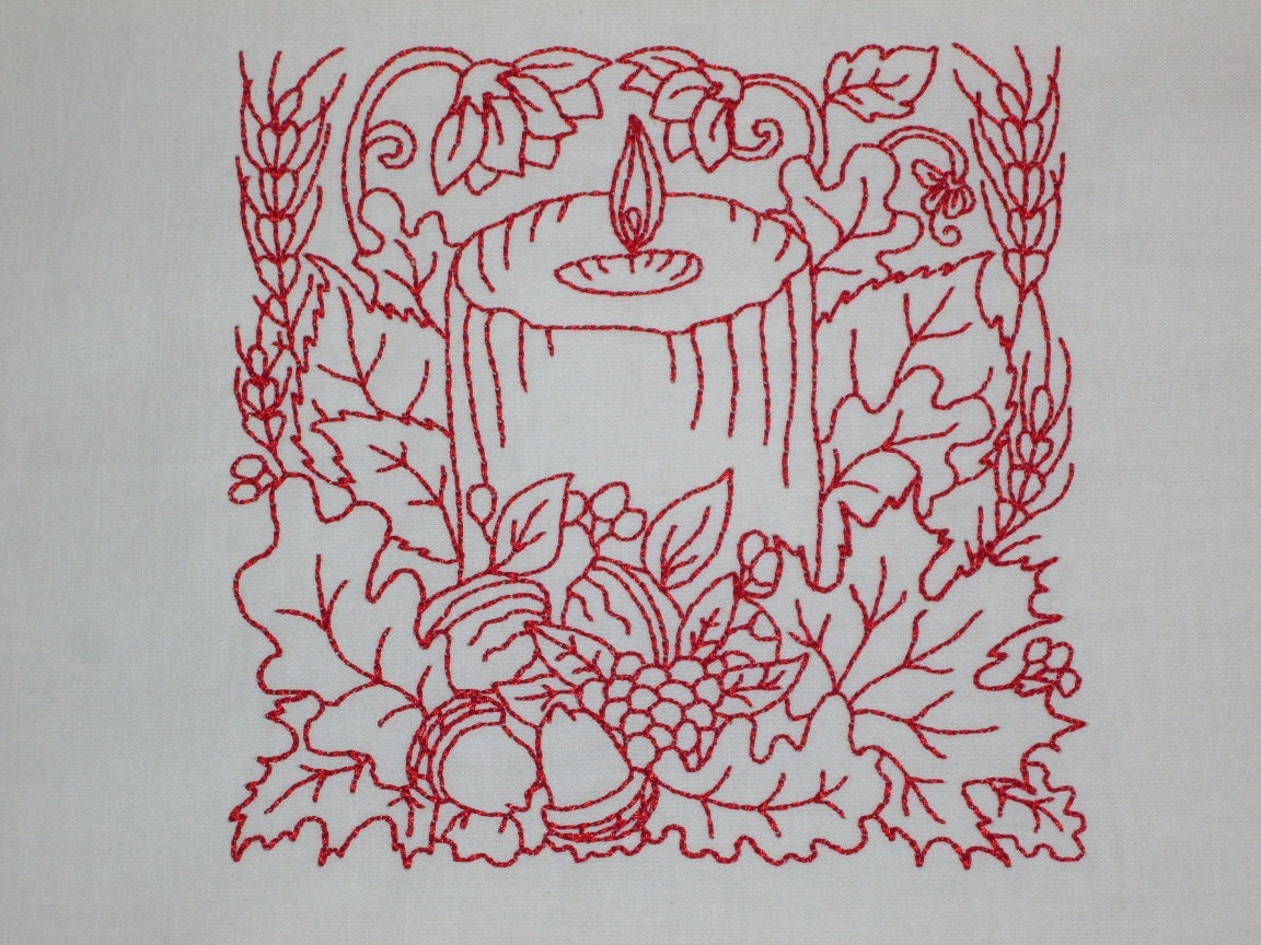 Redwork / Colorwork Christmas or Thanksgiving Candle - Machine ...