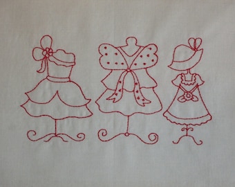 Redwork/bluework Dresses Set 1 Machine Embroidery Designs | Etsy