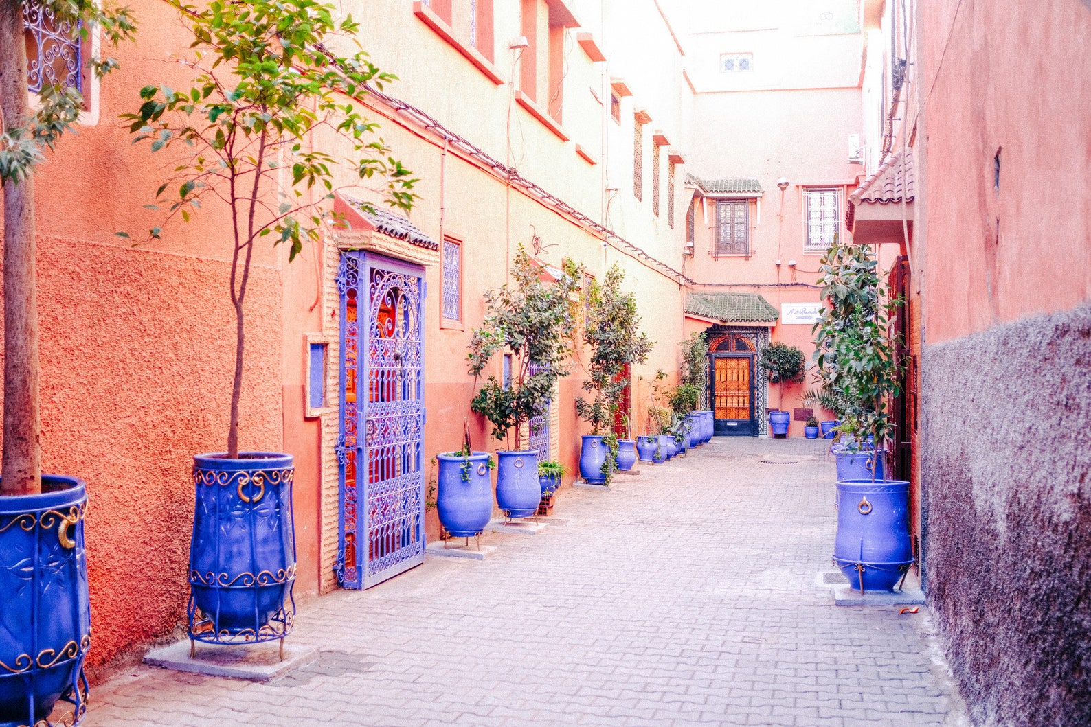 Morocco Photography - Marrakech Blue Planters, Marrakesh Colorful Art ...