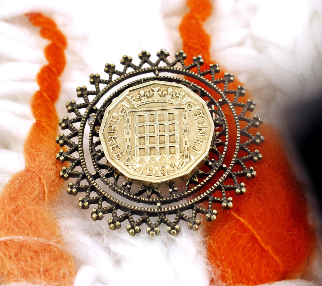 60th Birthday Gift, 1963 Brooch, Thrupenny Bit Brooch, Birth Year Gift ...