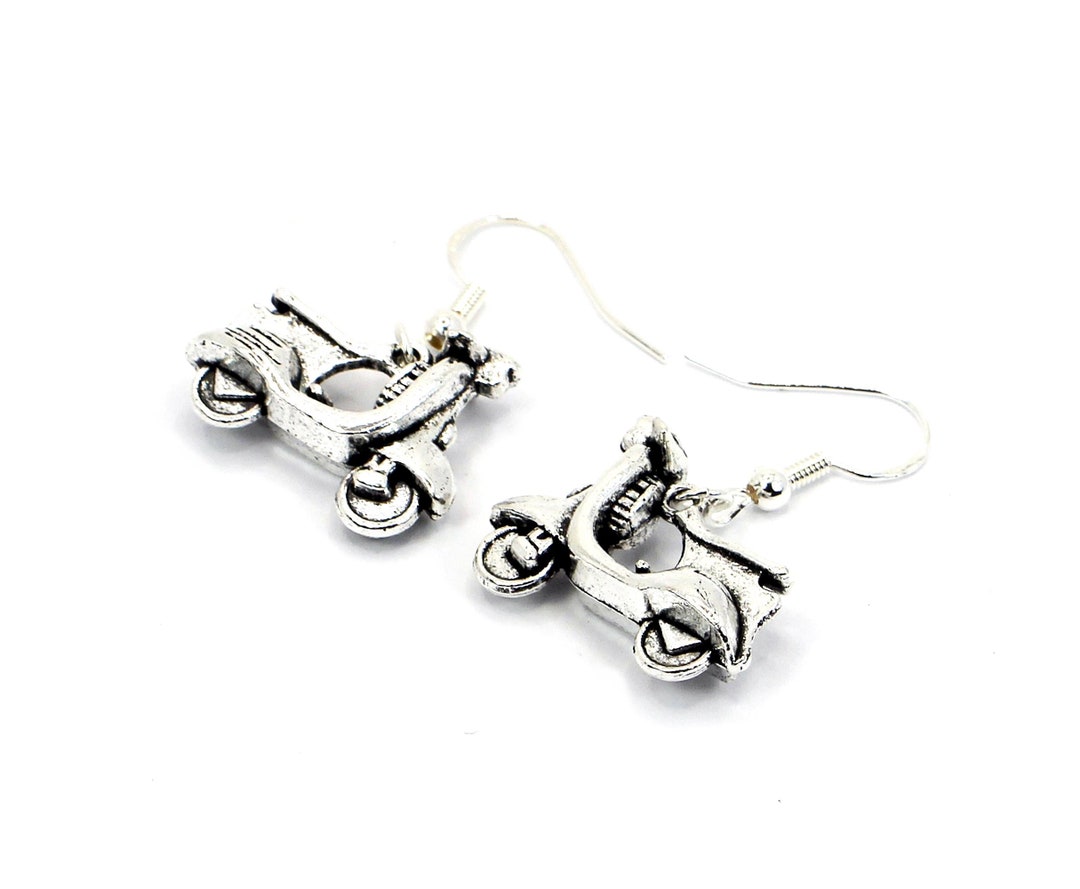 Silver Scooter Earrings, 1960's Vespa Lambretta Style, Mod Earrings ...