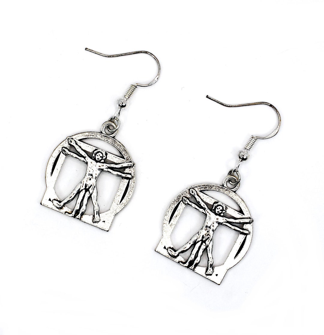 Leonardo Da Vinci Earrings, Vitruvian Man in a Silver Colour. 2.5cm ...