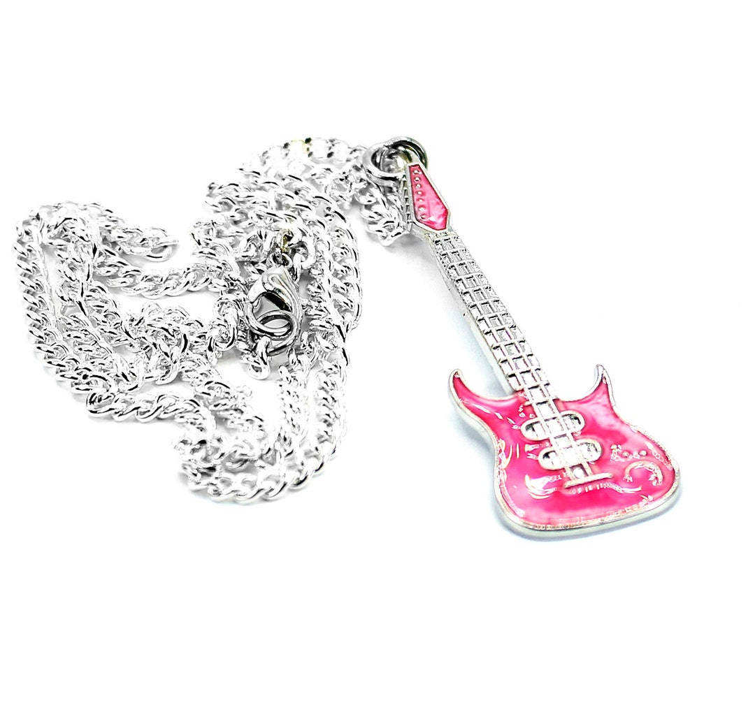 Pink Electric Guitar Pendant on a 20 Inch Necklace. the Guitar is 5cm ...