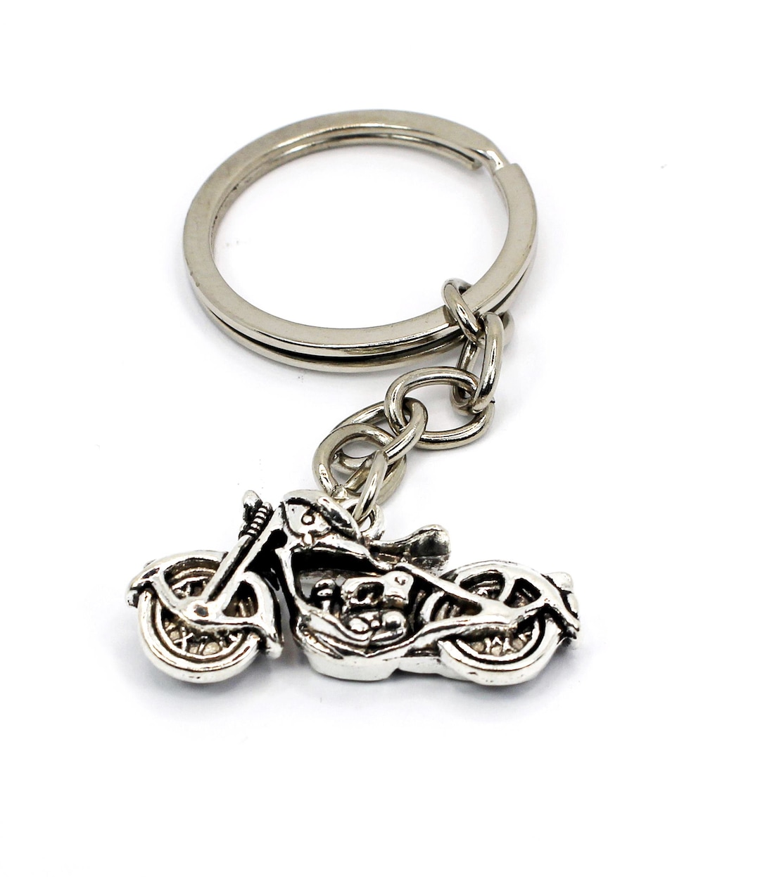 Motorcycle Keyring, Old Style Motorbike on a Silver Key Chain, Unisex ...