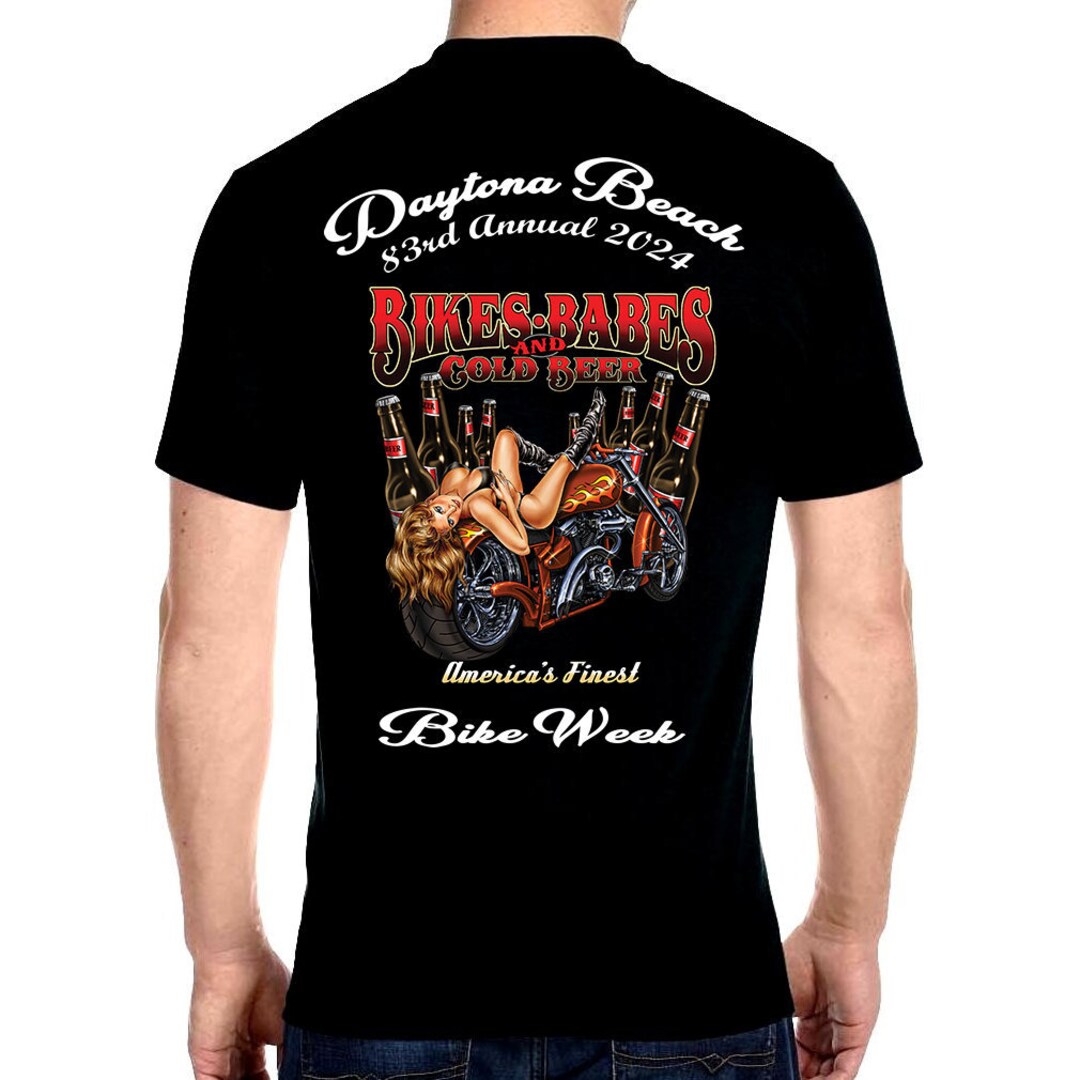 Mens Daytona Beach Bike Week 2024 Bikes Babes and Beer Black Crew Neck ...