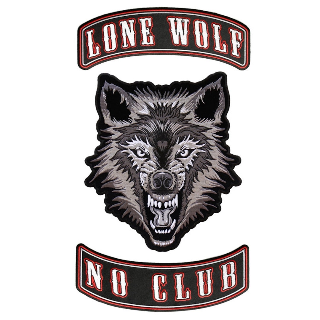 Lone Wolf No Club 3 PC Wolf and Rockers Large Size Embroidered Biker ...