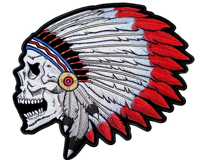 Native American Chief Skull Headdress Embroidered Biker Patch, Two Sizes - Etsy