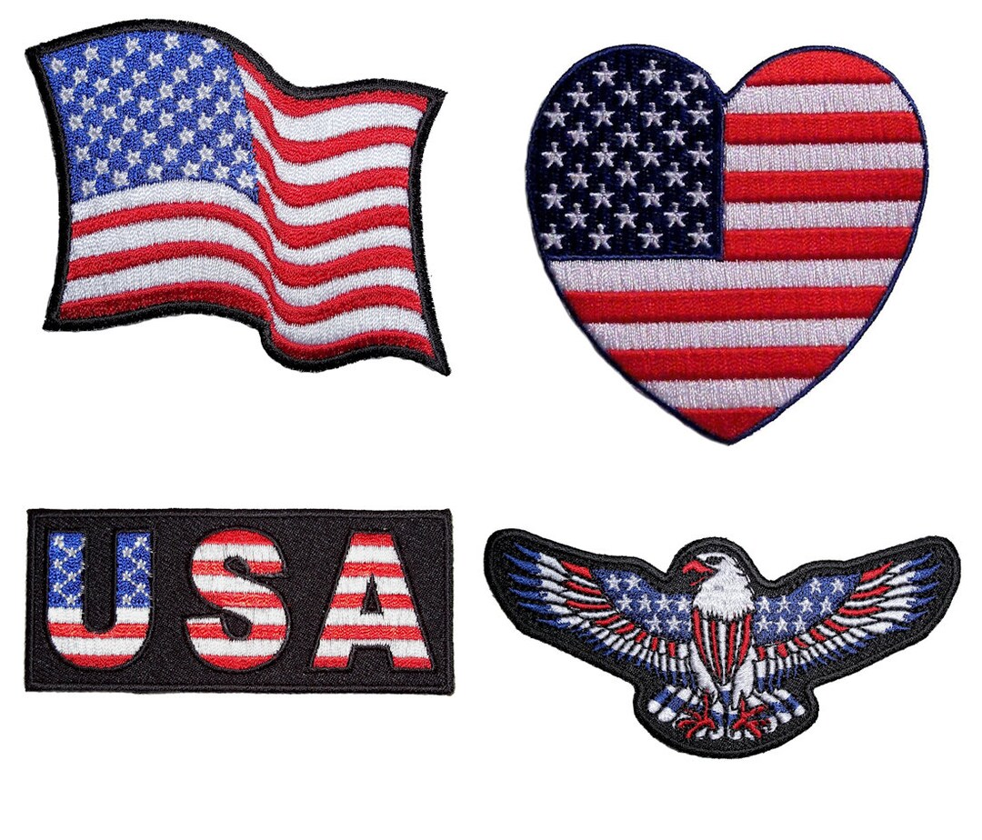Patriotic American Flag Shapes Set of 4 Embroidered Patches - Etsy