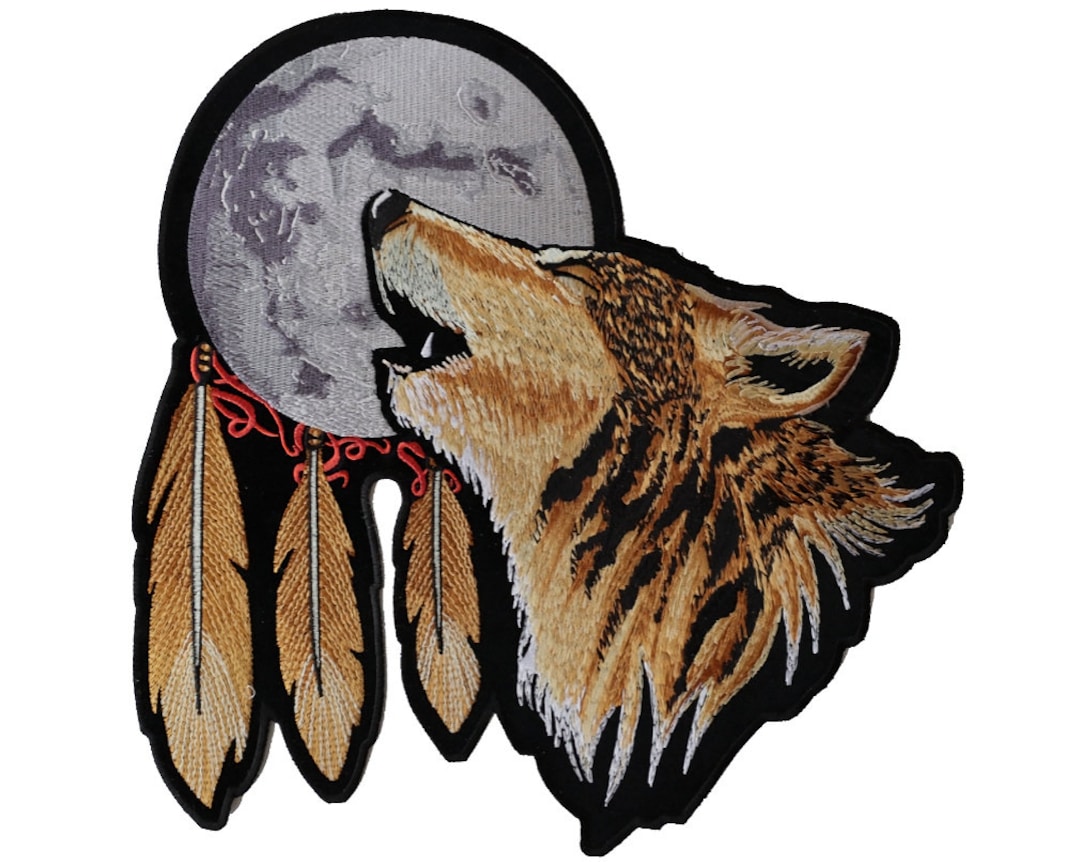 Native American Howling Wolf Feathers Embroidered Patch, Three Sizes - Etsy