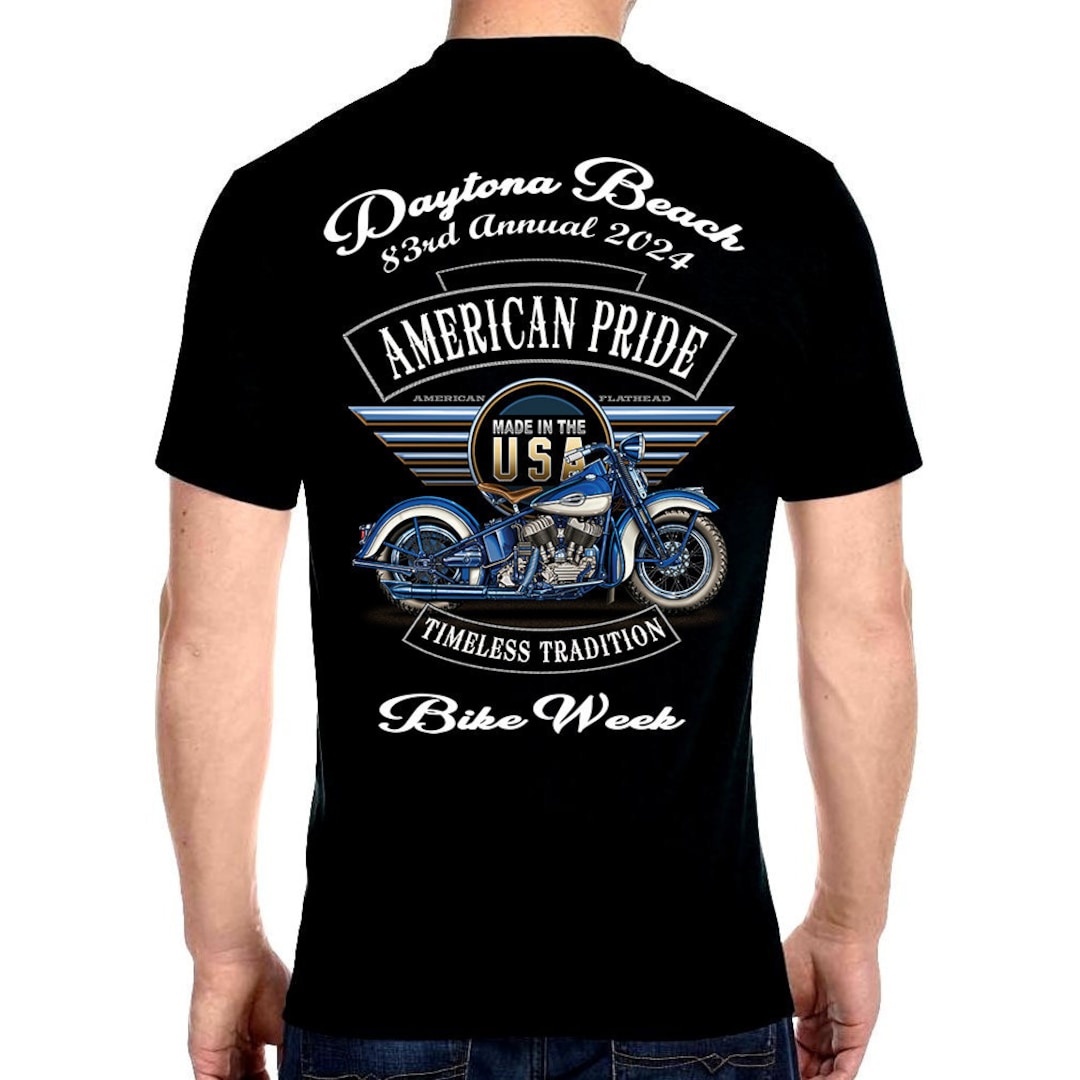 Mens Daytona Beach Bike Week 2024 American Pride USA Motorcycle Black ...