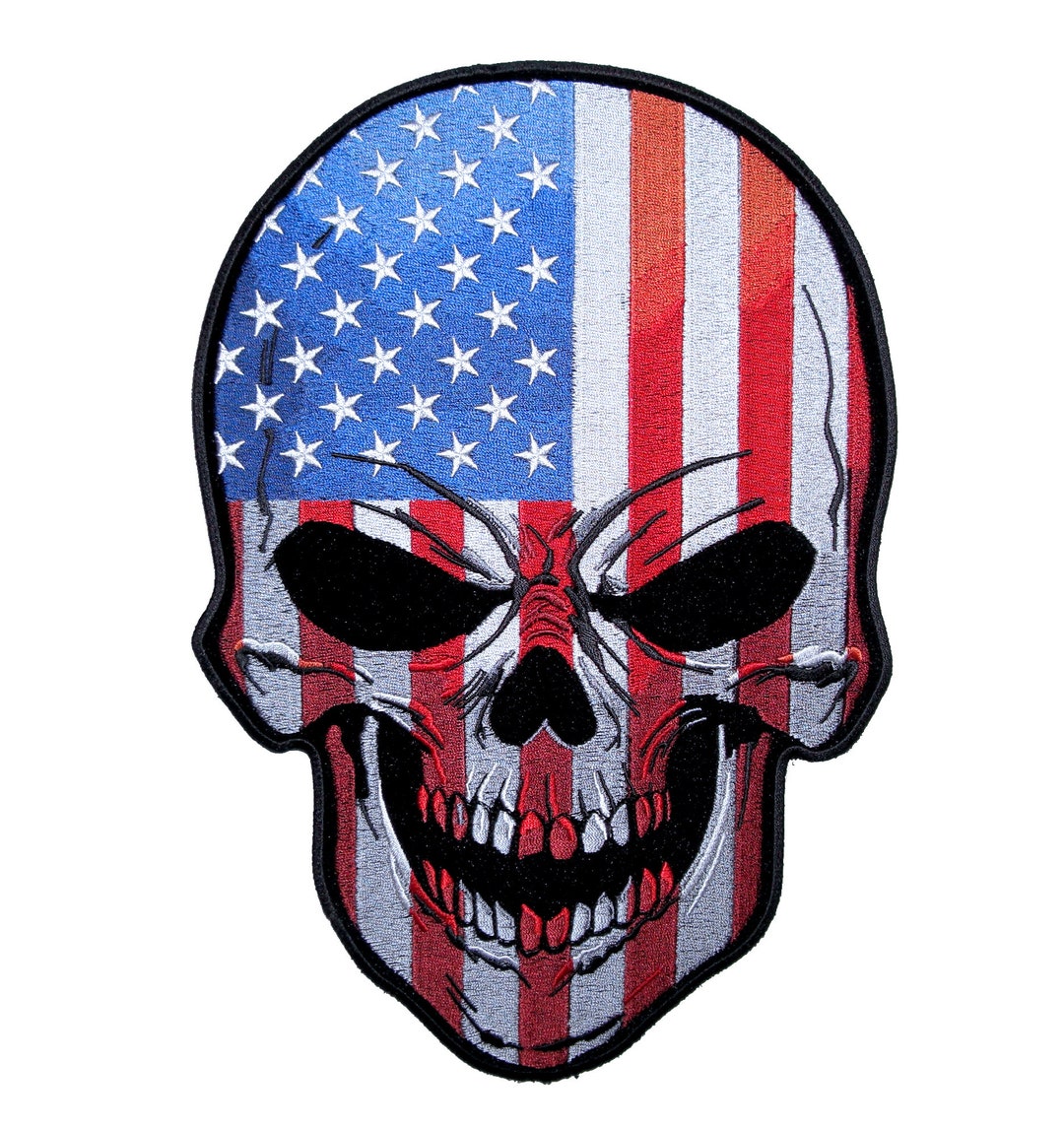 Patriotic American Flag Skull Embroidered Biker Patch, Two Sizes - Etsy