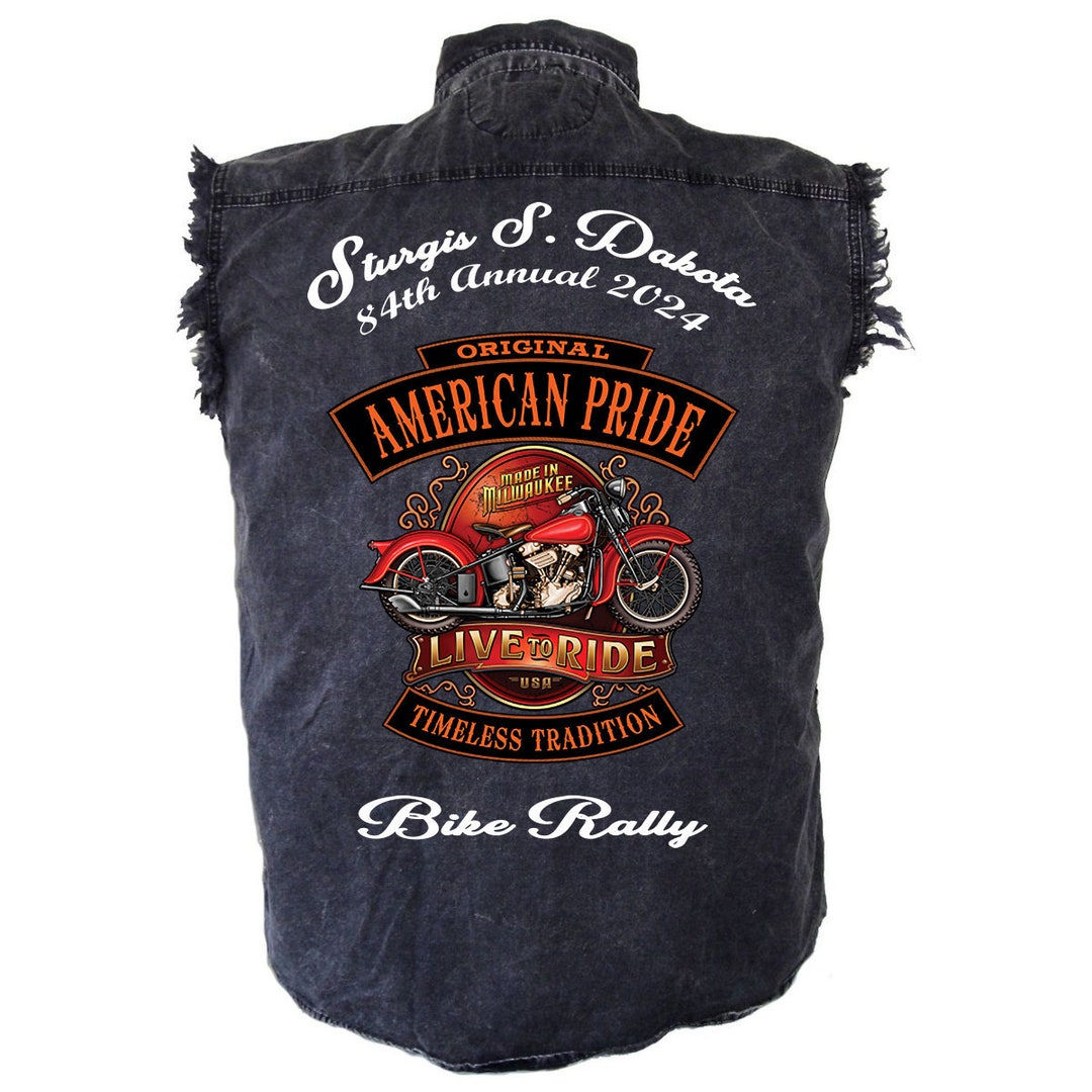 Mens 2024 Sturgis Bike Rally Patriotic American Pride Sleeveless Denim ...