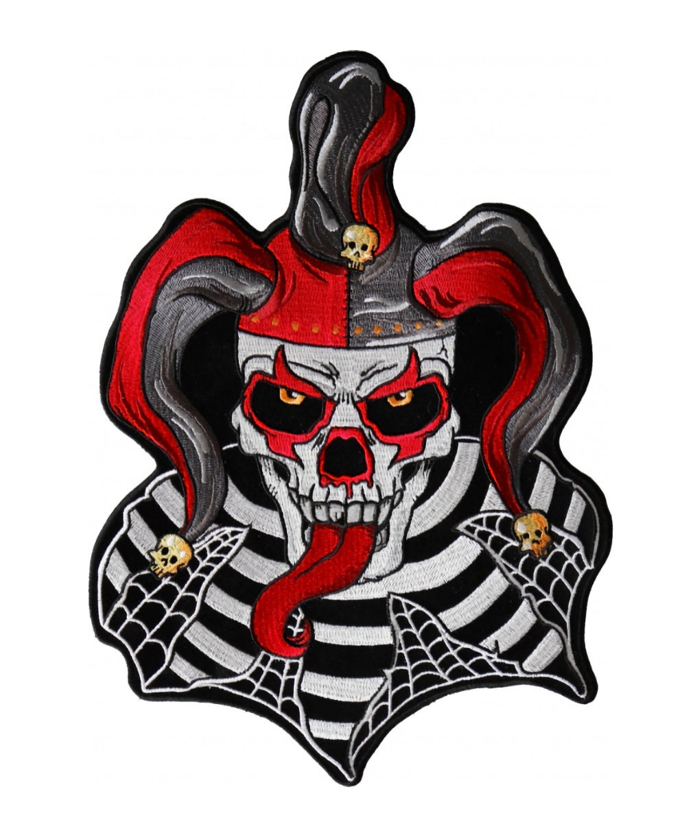 Evil Jester Joker Skull in Red Embroidered Biker Patch, Two Sizes - Etsy