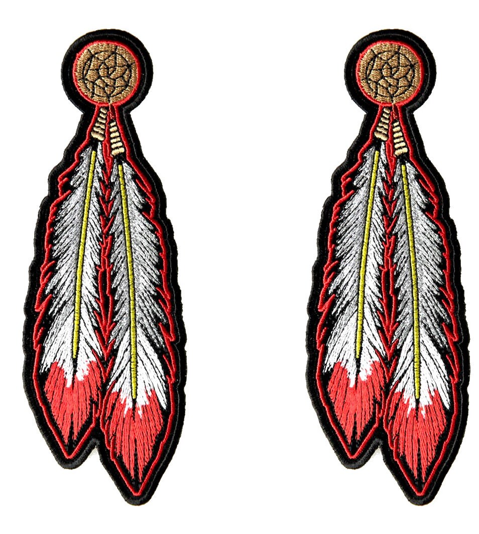 Pair of Red Colored Native American Feathers Embroidered Biker - Etsy