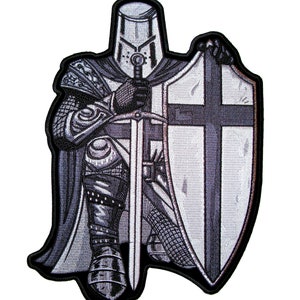 Christian Silver and White Crusader Knight Embroidered Patch, Two Sizes ...