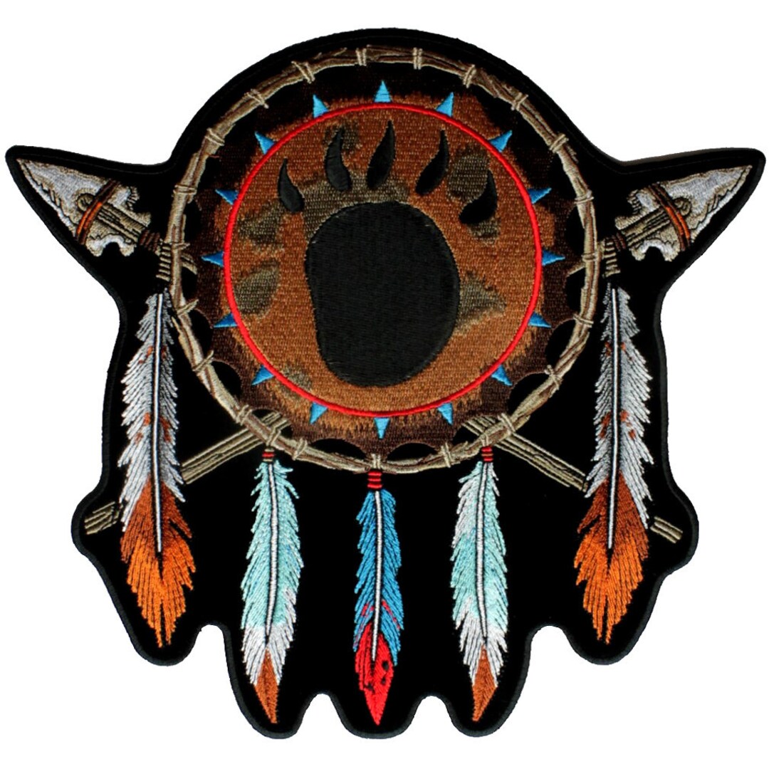 Native American Indian Feathers, Bear Design Embroidered Patch, Two ...