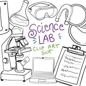 Line Art Science Lab Clip Art Commercial Use Black and White Science ...