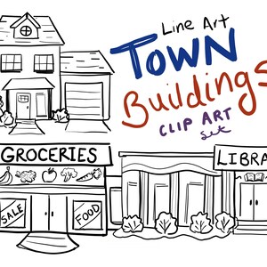 Lineart Town Buildings Clip Art Commercial Use (Download Now) - Etsy