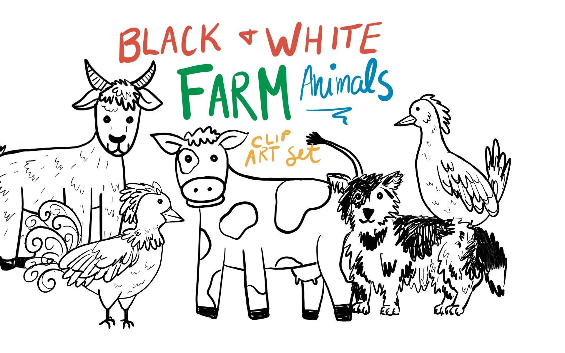 Farm Animals Clip Art Black And White
