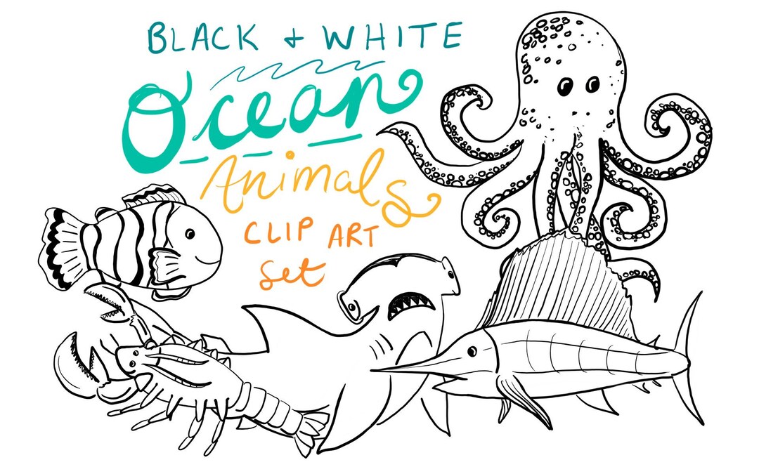 Doodle Ocean Animals Clip Art, Hand Drawn Ocean Animals Clipart ...
