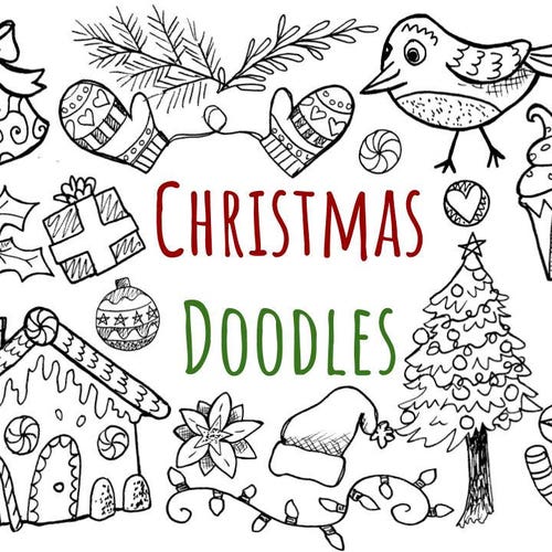 Black and White Christmas Clipart Bundle Santa Clip Art | Etsy