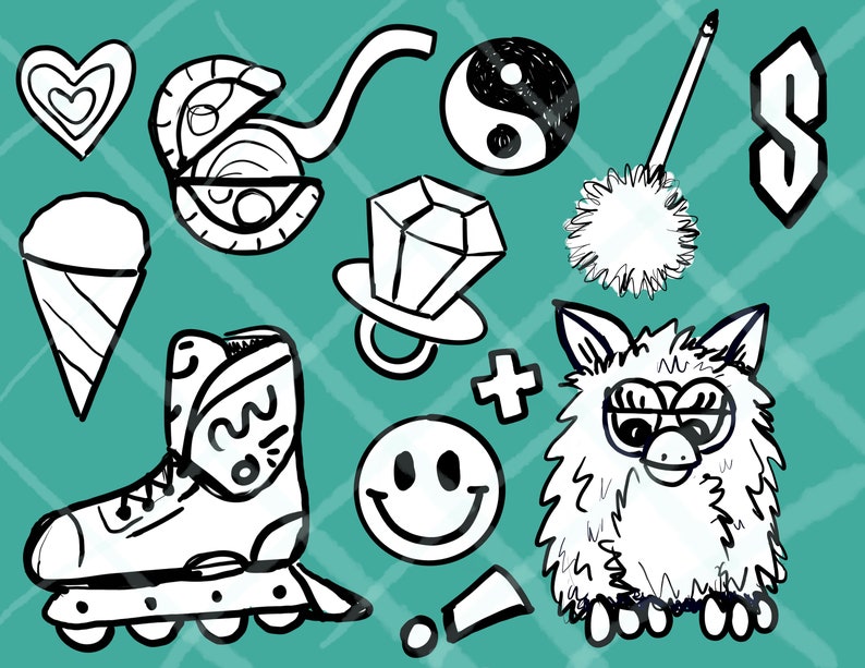 Mixed Hand Drawn 90s Clip Art 90s Nostalgia Commercial Use - Etsy