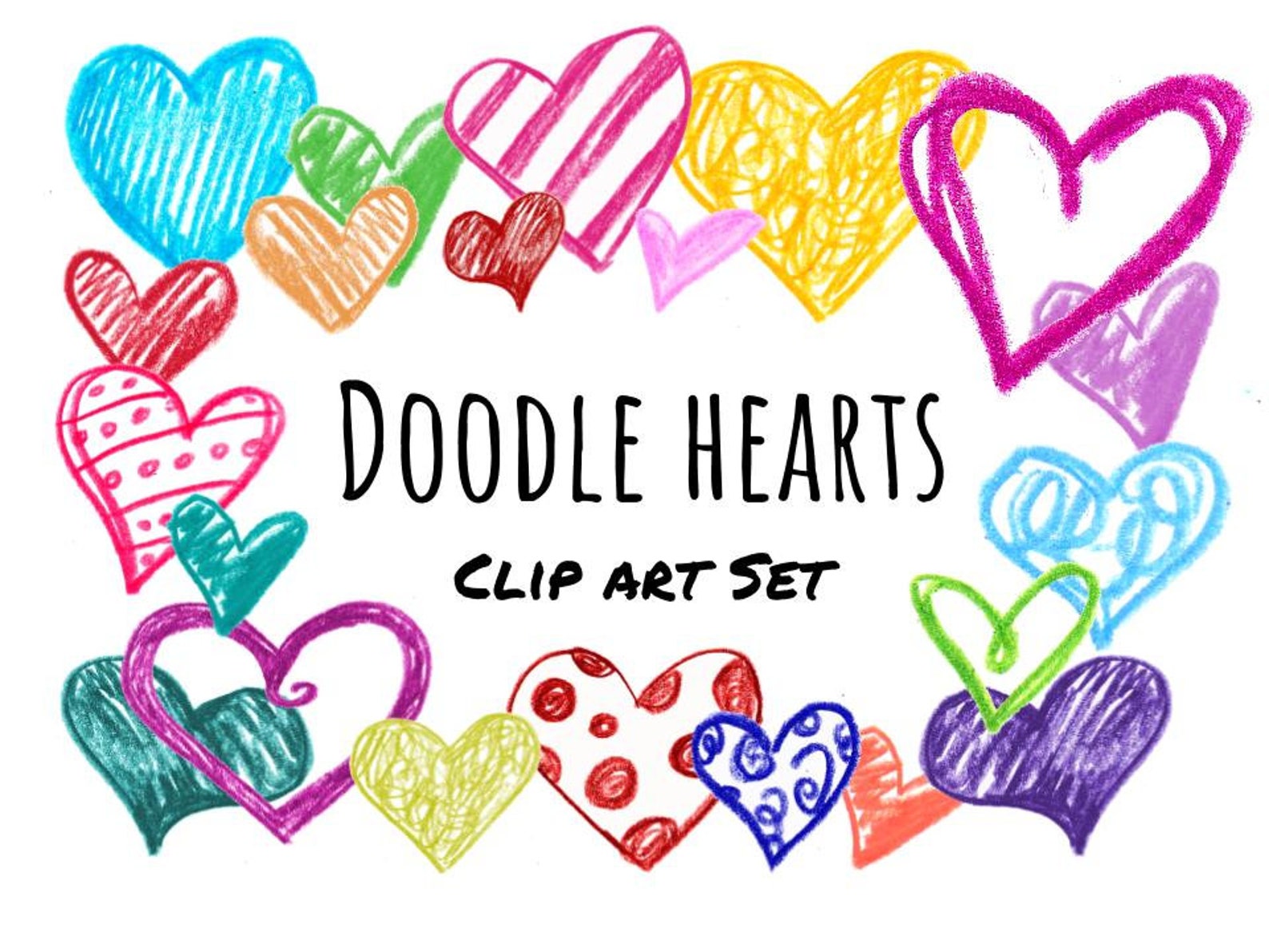 Colorful Doodle Hearts Clip Art, Hand Drawn Heart Clipart, Doodle Clip ...
