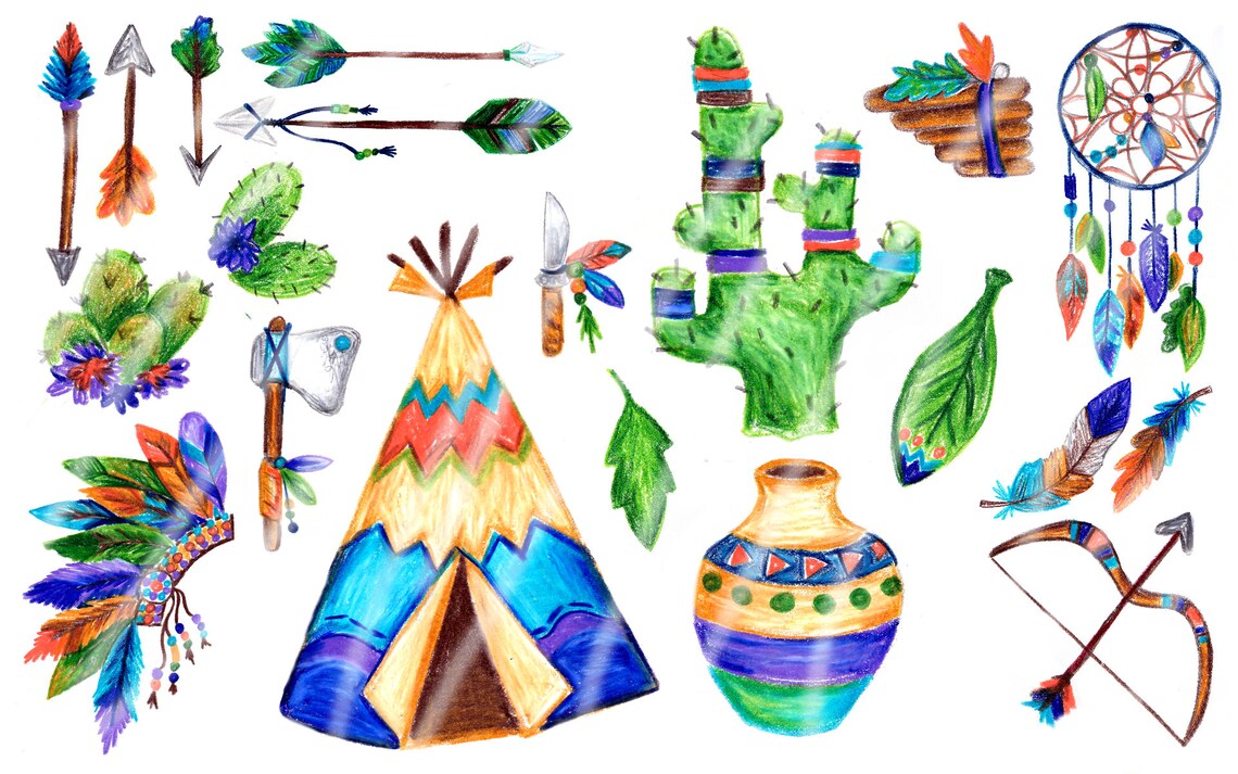 Hand Drawn Native Clip Art, Native Clipart, Southwestern Clip Art, Hand ...