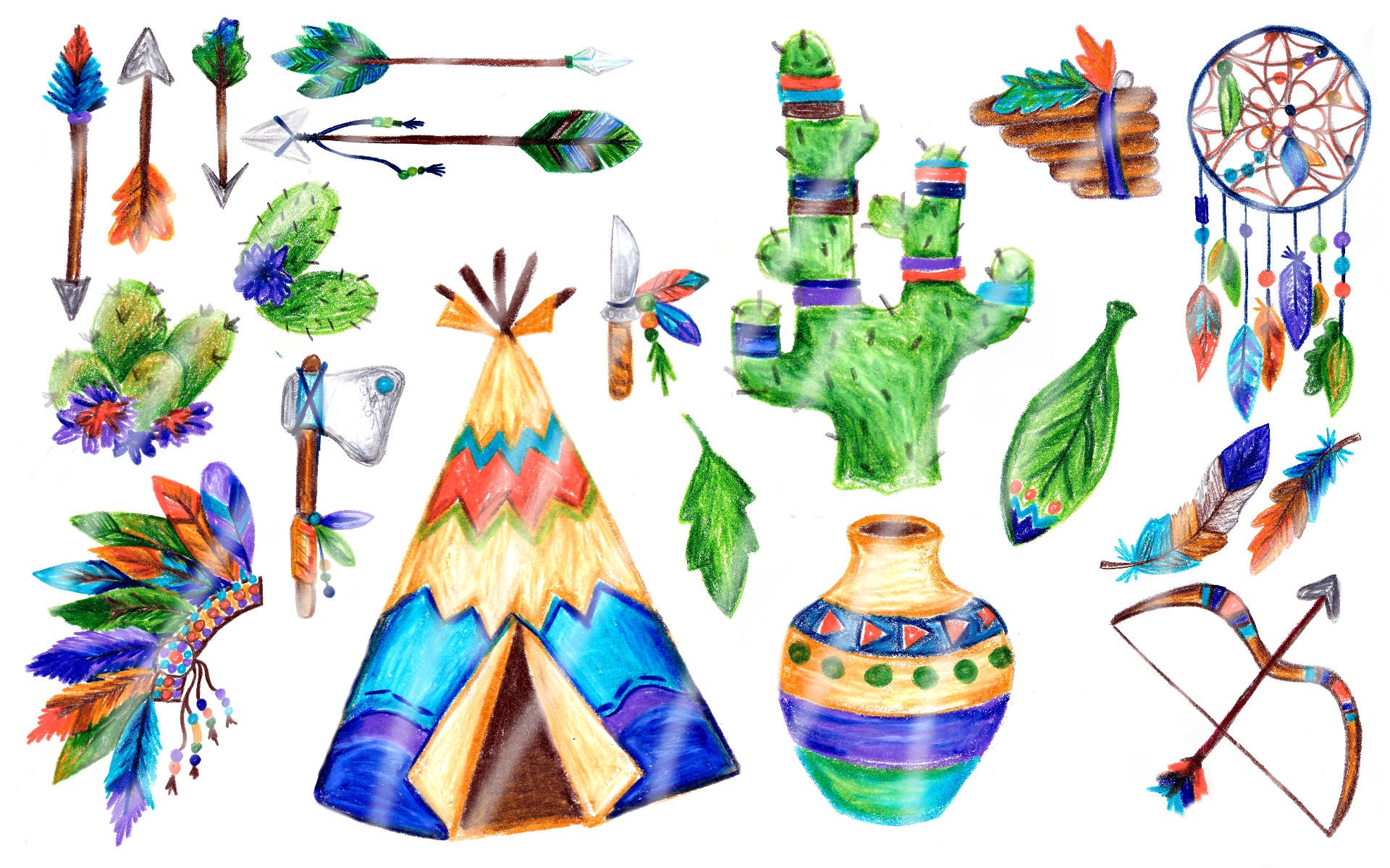 Hand Drawn Native Clip Art, Native Clipart, Southwestern Clip Art, Hand ...