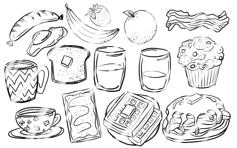 Black and White Breakfast Clip Art Hand Drawn Breakfast Clip - Etsy