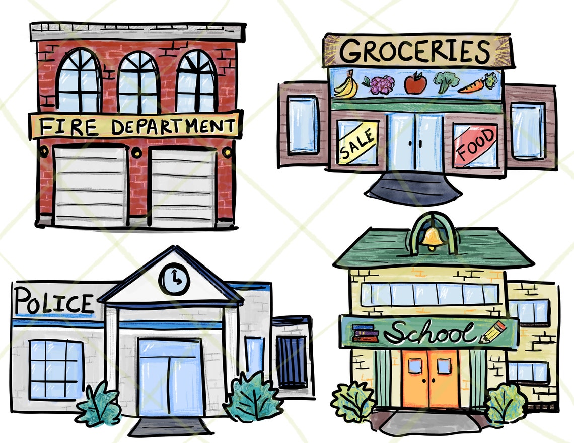 Town Buildings Clip Art Commercial Use Town Clip Art Educational Clip ...