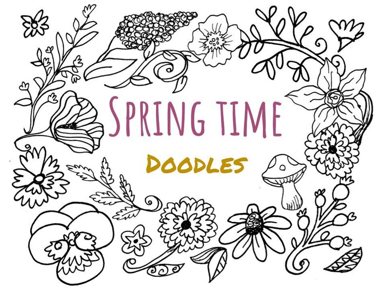 Doodle Spring Time Floral Clipart Doodle Clip Art Hand Drawn - Etsy