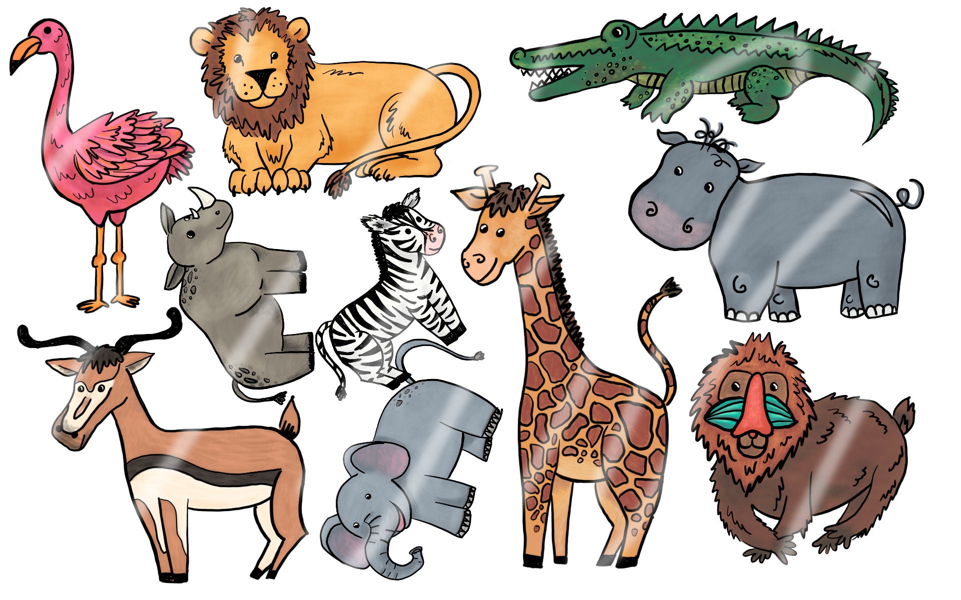 Safari Animals Clip Art Hand Drawn Animal Clip Art Hand - Etsy