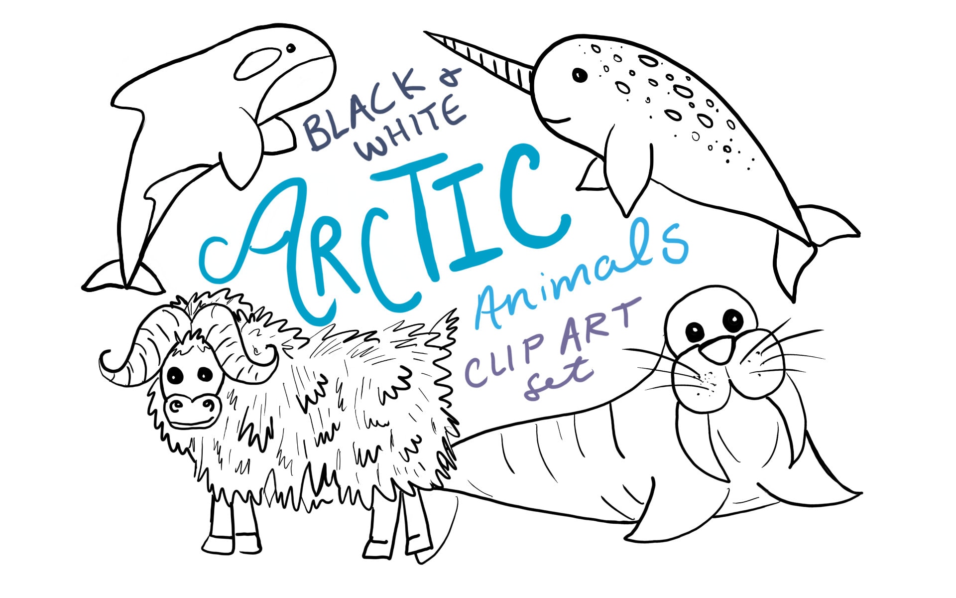 Arctic Animals Black And White Clipart