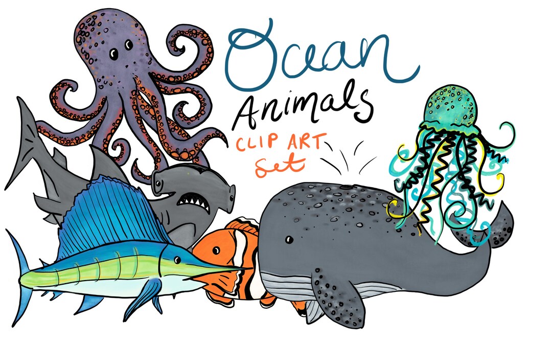 Ocean Animals Clip Art Hand Drawn Ocean Animals Clip Art - Etsy