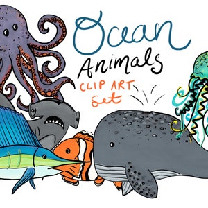 Ocean Animals Clip Art Hand Drawn Ocean Animals Clip Art - Etsy