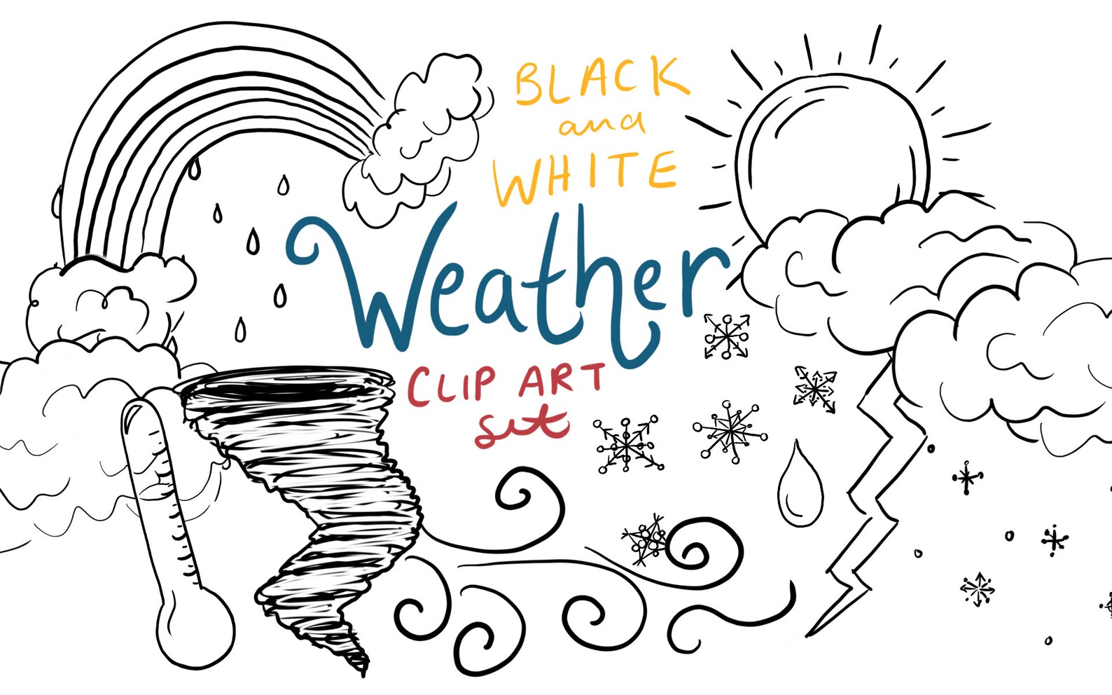 Black and White Weather Clip Art, Linework Clip Art, Hand Drawn Clip ...