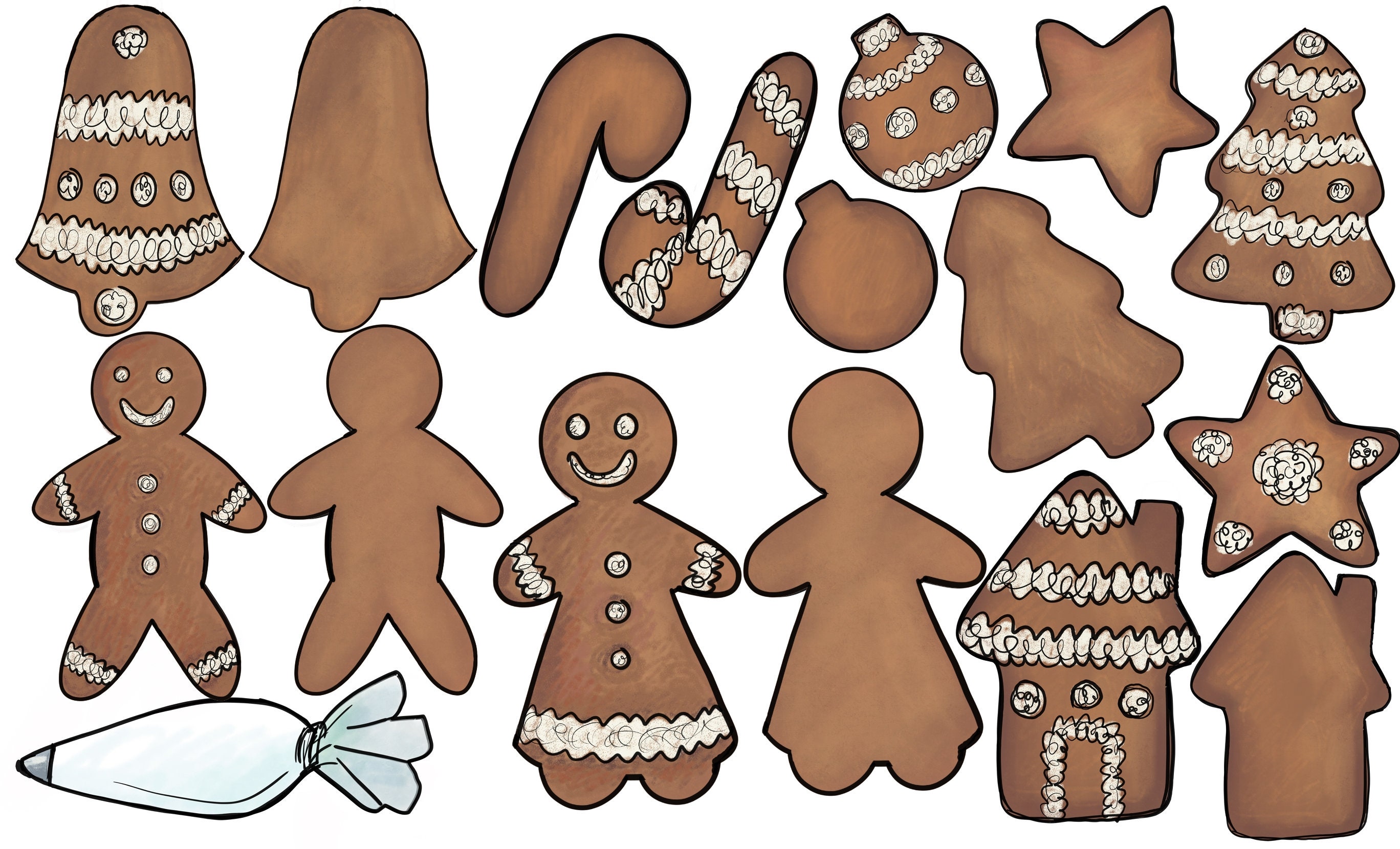 Gingerbread Clip Art hand drawn clip art gingerbread boy - Etsy