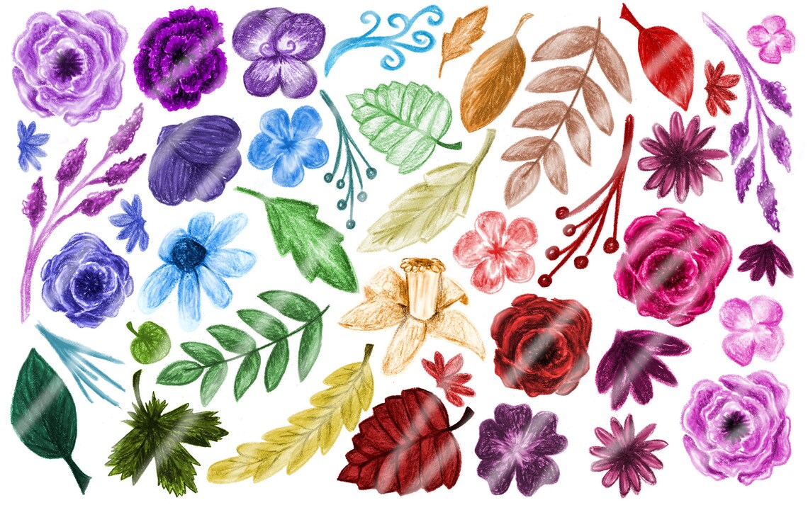 Rainbow Floral Clip Art Hand Drawn Rainbow Floral Clipart - Etsy