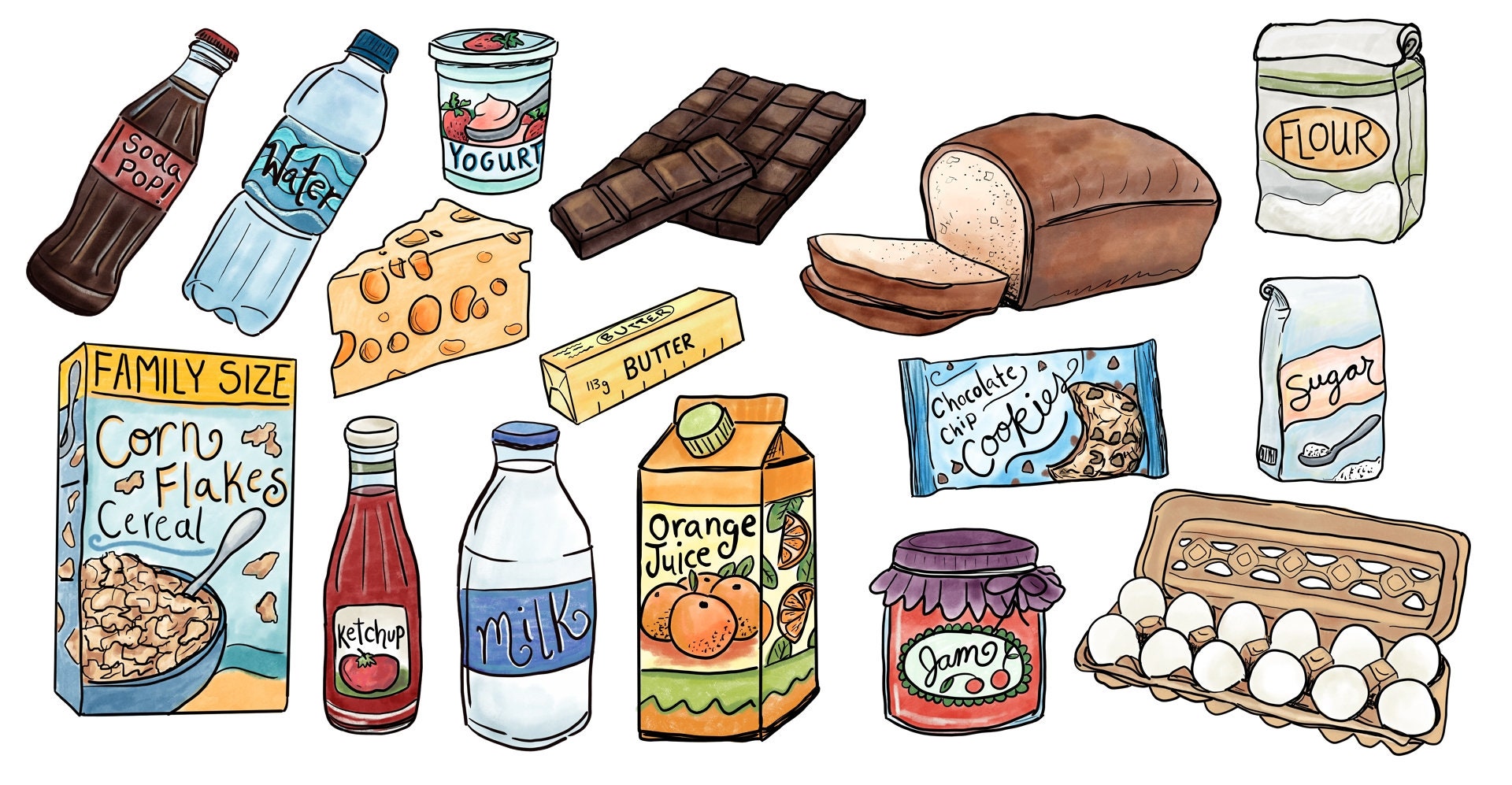 Groceries Clip Art Hand Drawn Grocery Clip Art Food Clip Art Commercial ...