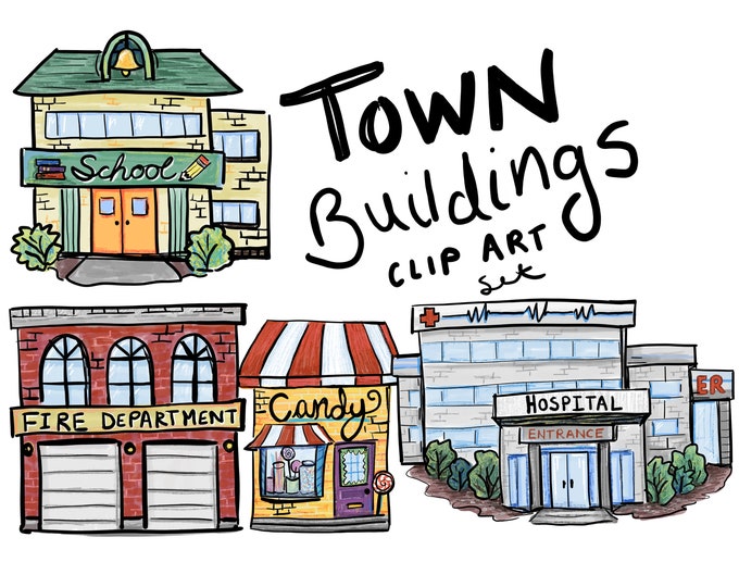 Town Buildings Clip Art Commercial Use Town Clip Art Educational Clip ...
